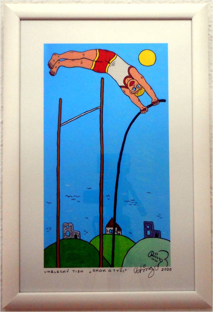 František R. Čech - Skok o tyči - signovaný umělecký tisk v rámu