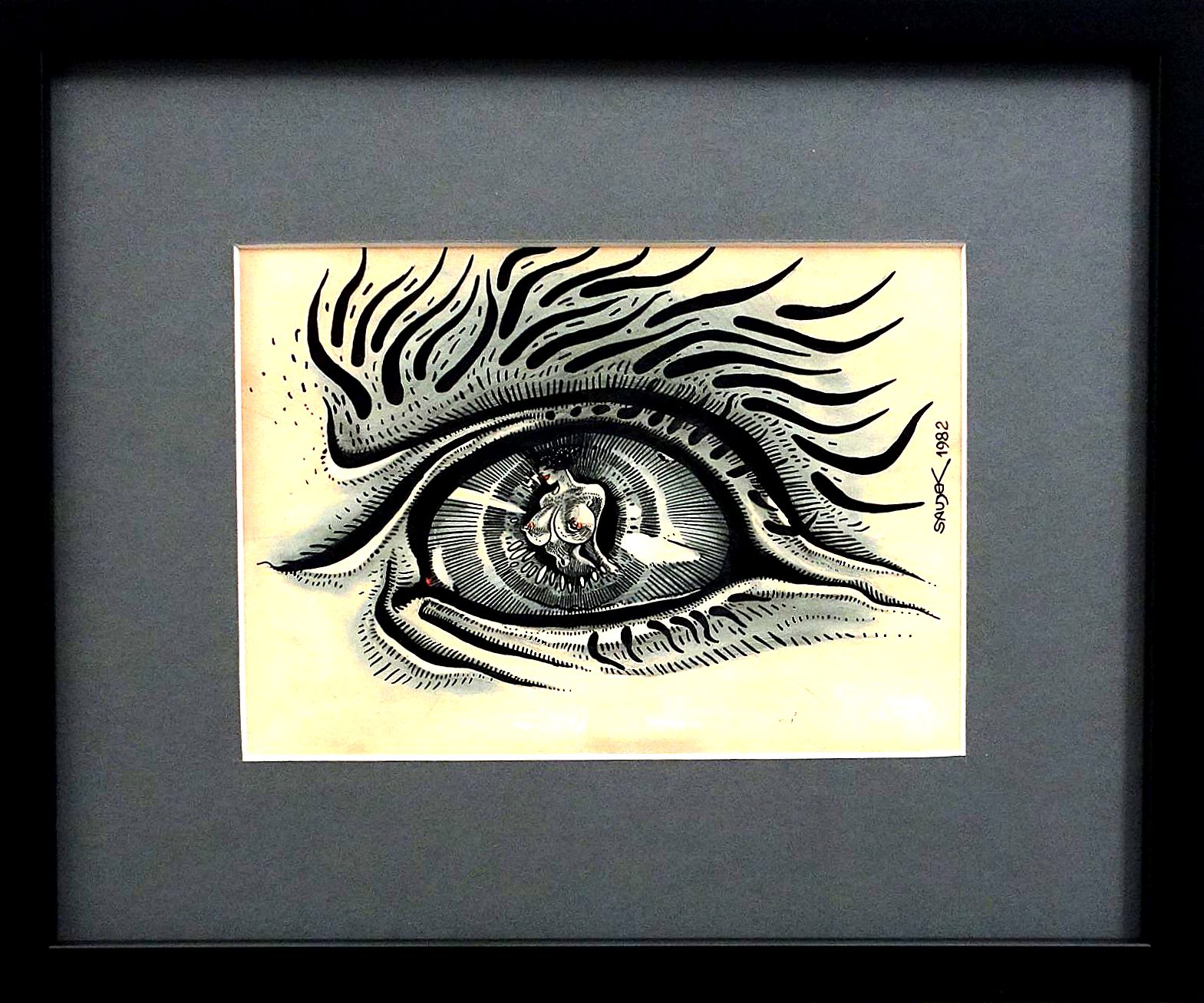 PRODÁNO. Kája Saudek – Mužské oko – grafika